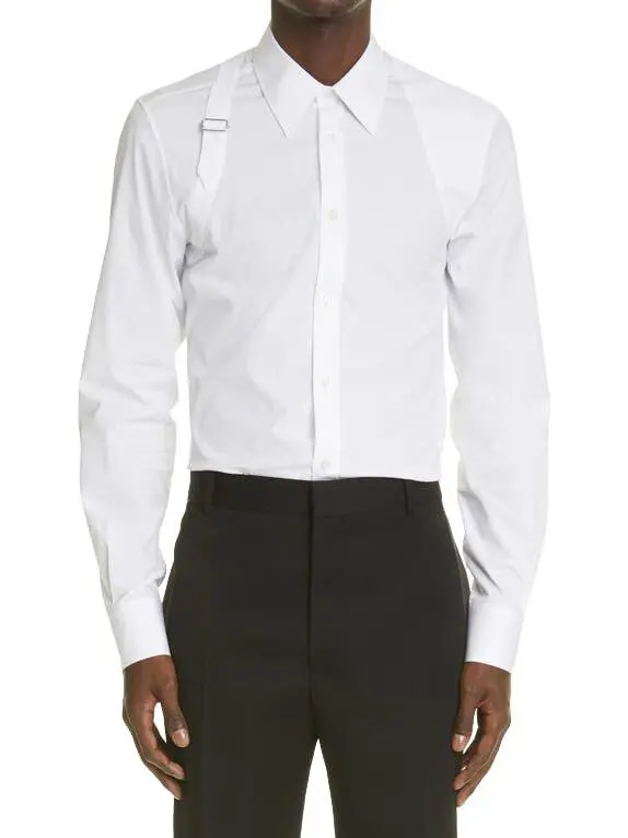 Alexander McQueen Alexander Harness Stretch Poplin Button-up Shirt - White Mutli