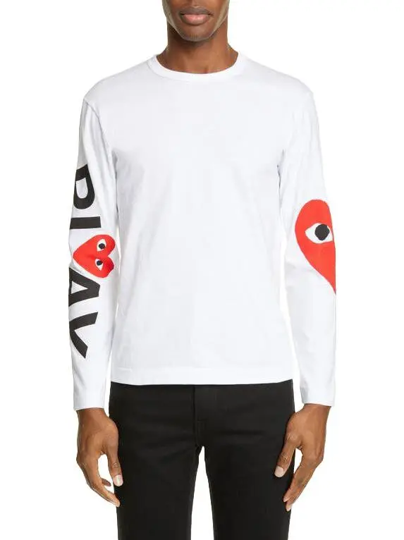 Play Comme Des Garcon Logo Long Sleeve Graphic Tee - White