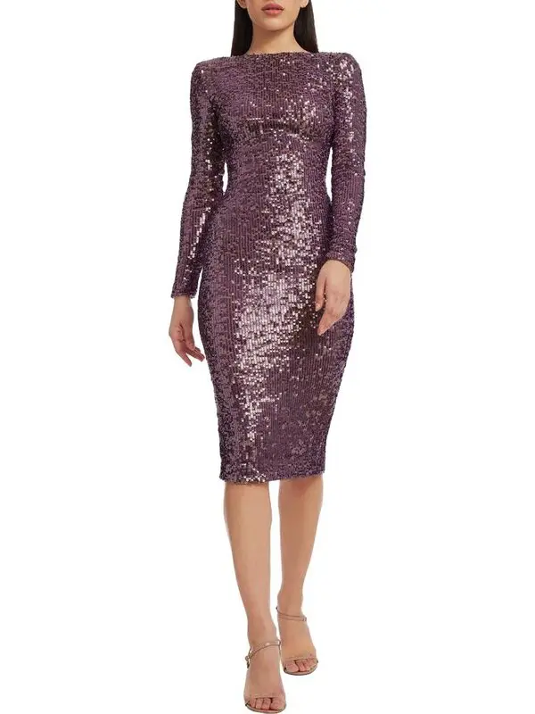 Dress The Population Emery Sequin Midi Dress - Lavender Multi
