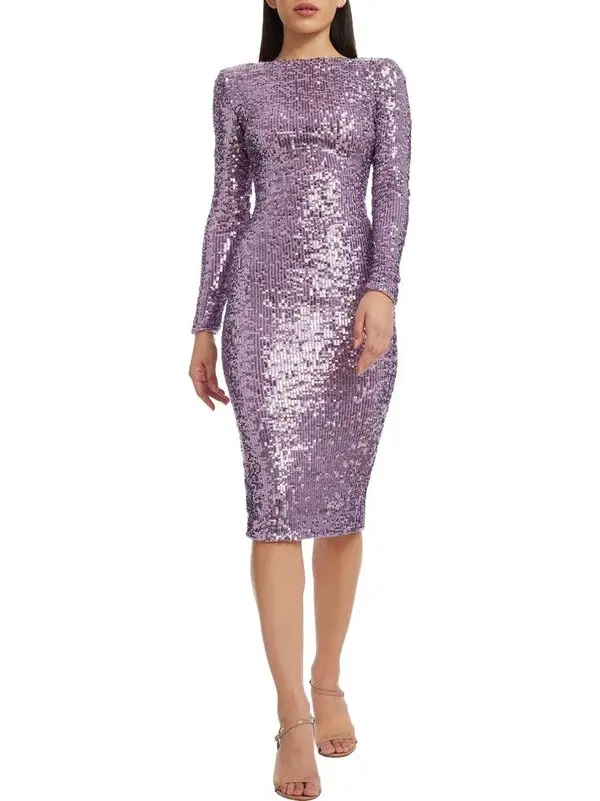 Dress The Population Emery Sequin Midi Dress - Lavender Multi