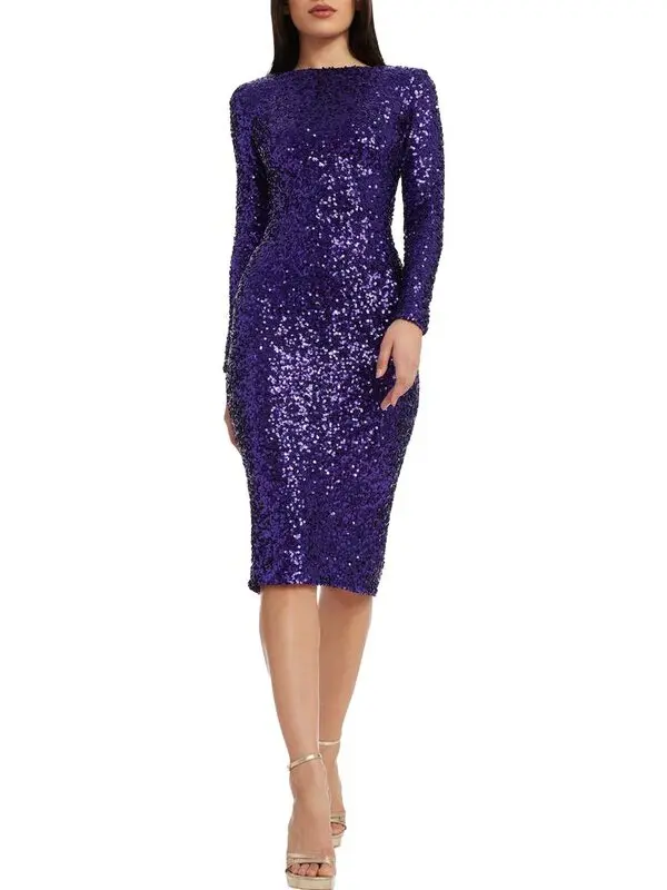 Dress The Population Emery Sequin Midi Dress - Violet