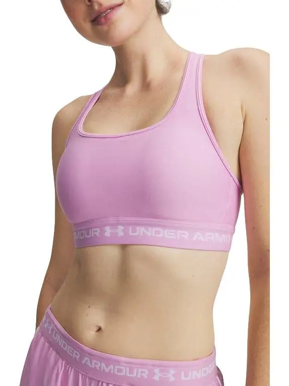 Under Armour Heatgear® Mid Cross Back Sports Bra - Pink Dawn//white