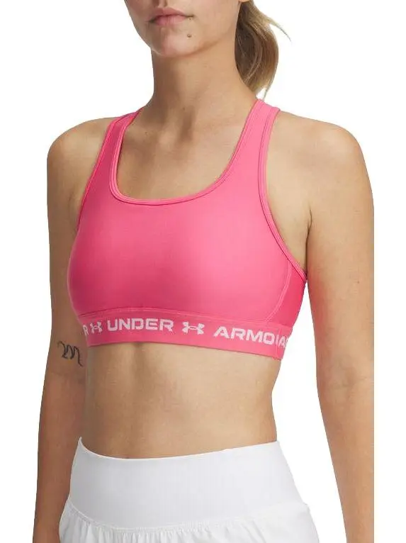 Under Armour Heatgear® Mid Cross Back Sports Bra - Super Pink//white