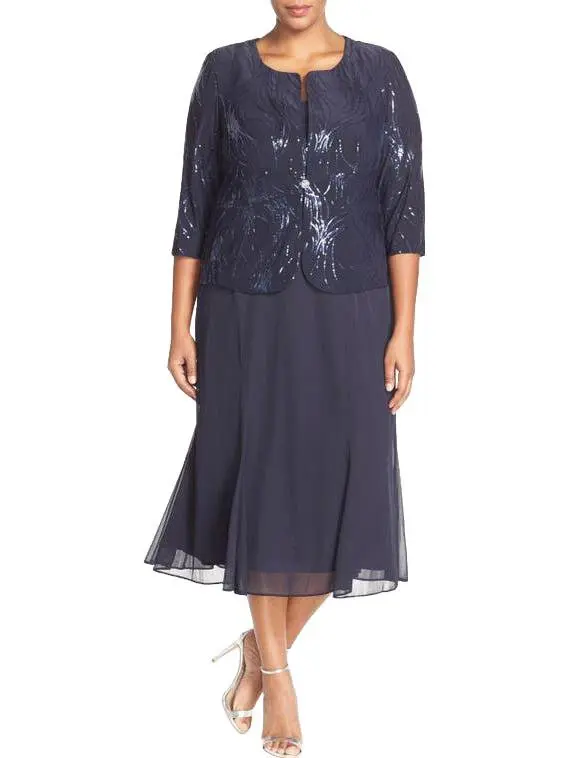 Alex Evenings Sequin Dress With Jacket - Navy