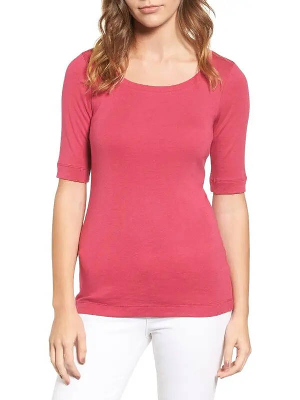 Caslon Ballet Neck Cotton & Modal Knit Tee - Pink Vivacious