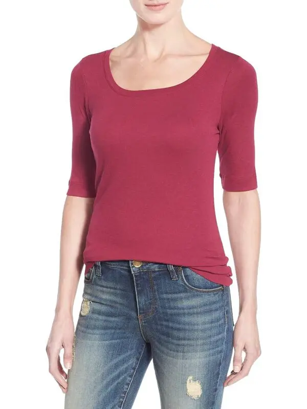 Caslon Ballet Neck Cotton & Modal Knit Tee - Purple Fuchsia