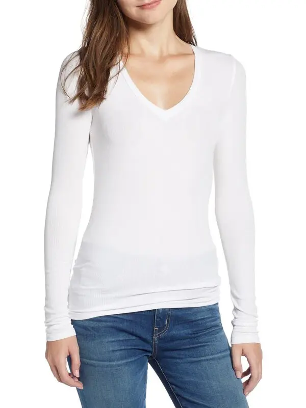 Splendid Valley Rib V-neck Tee - White