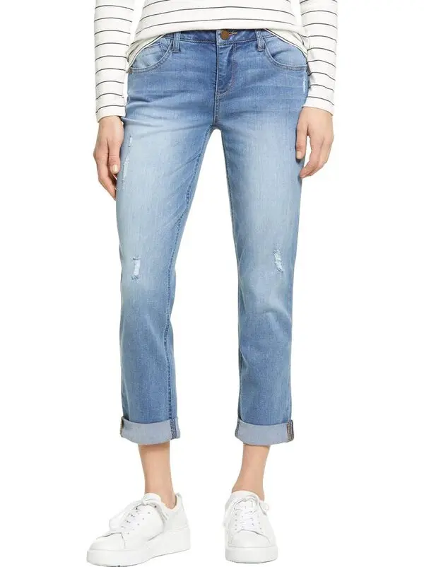 Wit & Wisdom Ripped Crop Straight Leg Jeans - Light Blue