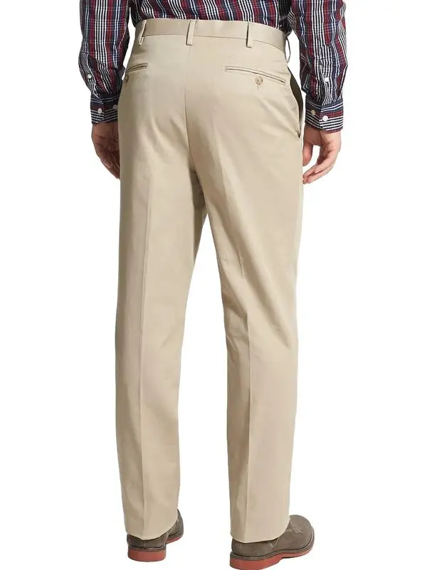 Berle Flat Front Classic Fit Cotton Dress Pants - Khaki