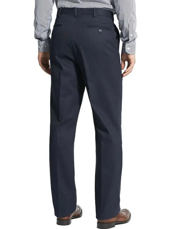 Berle Flat Front Classic Fit Cotton Dress Pants - Navy