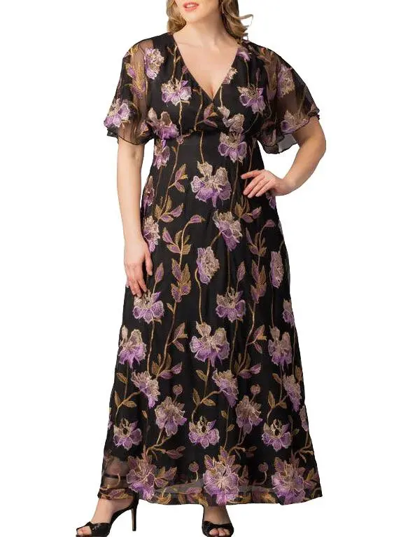 KIYONNA Embroidered Floral Gown - Purple Peonies