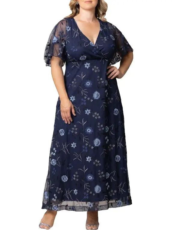 KIYONNA Embroidered Floral Gown - Twilight Blooms