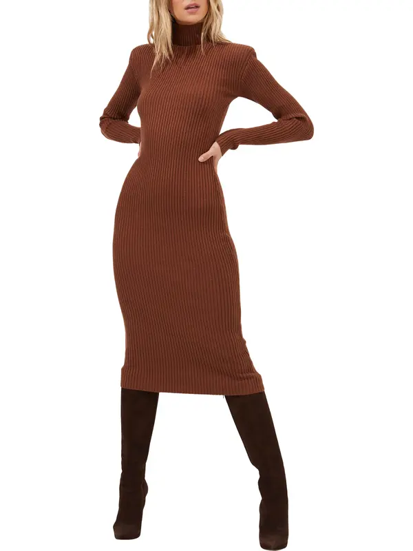 Astr The Label Abilene Long Sleeve Sweater Dress - Nutmeg