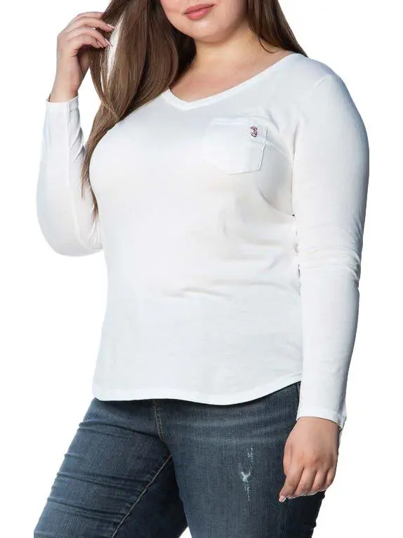 SLINK JEANS V-neck Long Sleeve Pocket T-shirt - White
