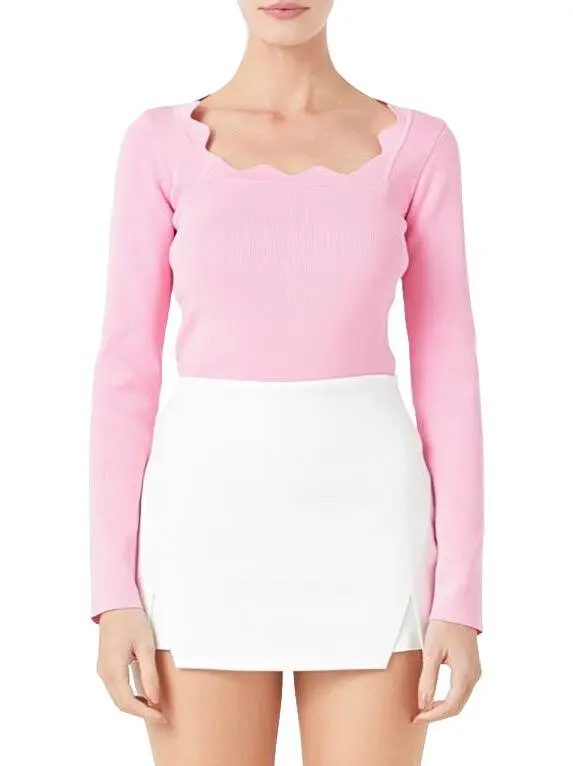 Endless Rose Scallop Square Neck Sweater - Pink