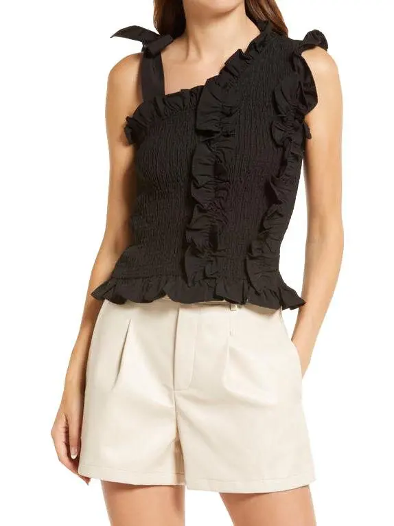 AMY LYNN Shirred Asymmetrical Top - Black