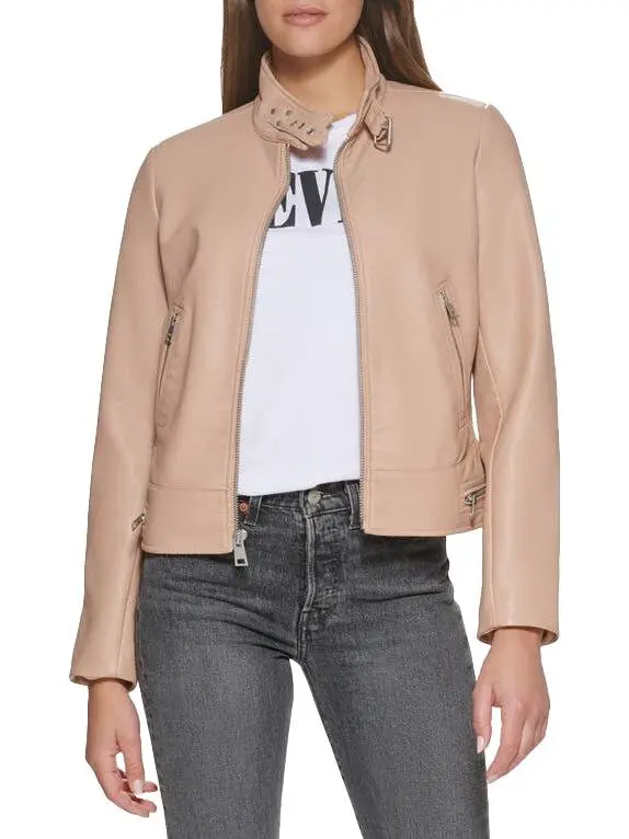 LEVI'S Faux Leather Racer Jacket - Biscotti