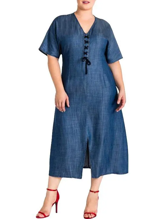 STANDARDS & PRACTICES Meme Chambray Midi Dress - Navy