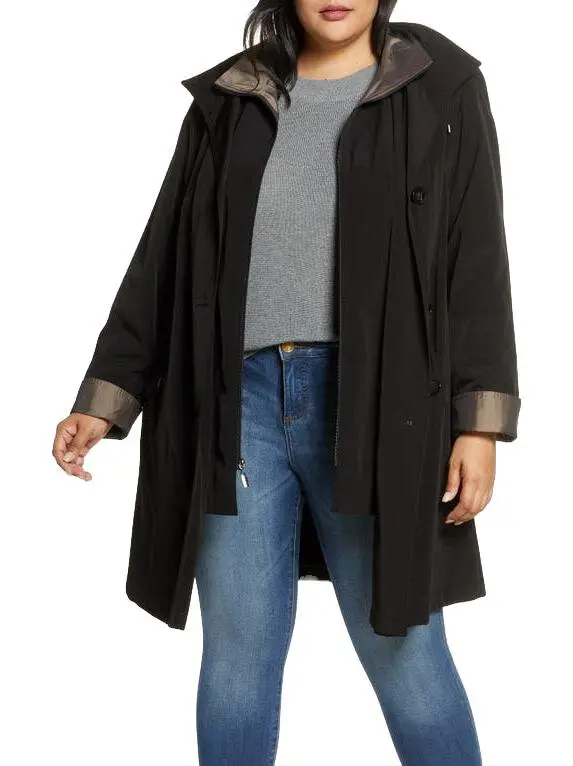 Gallery Hooded Raincoat With Removable Liner - Black