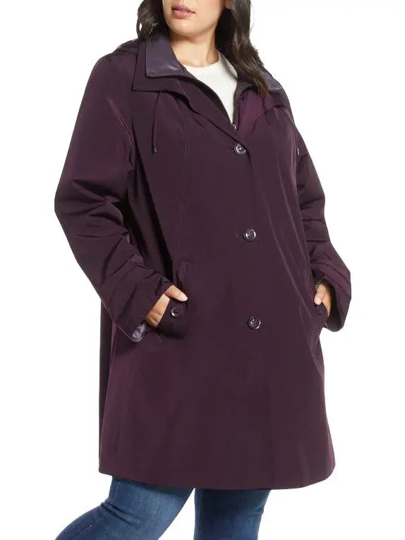 Gallery Hooded Raincoat With Removable Liner - Blackberry