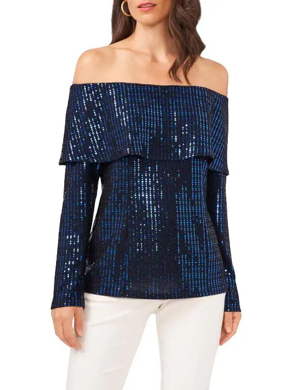 Chaus Off The Shoulder Sequin Top - Black/multi
