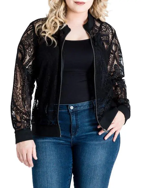 STANDARDS & PRACTICES Aria Lace Bomber Jacket - Black