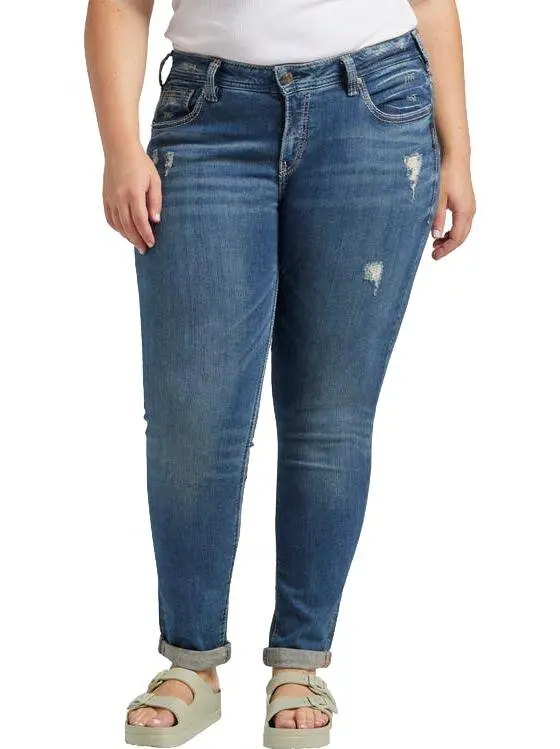 SILVER JEANS CO. Distressed Girlfriend Jeans - Indigo