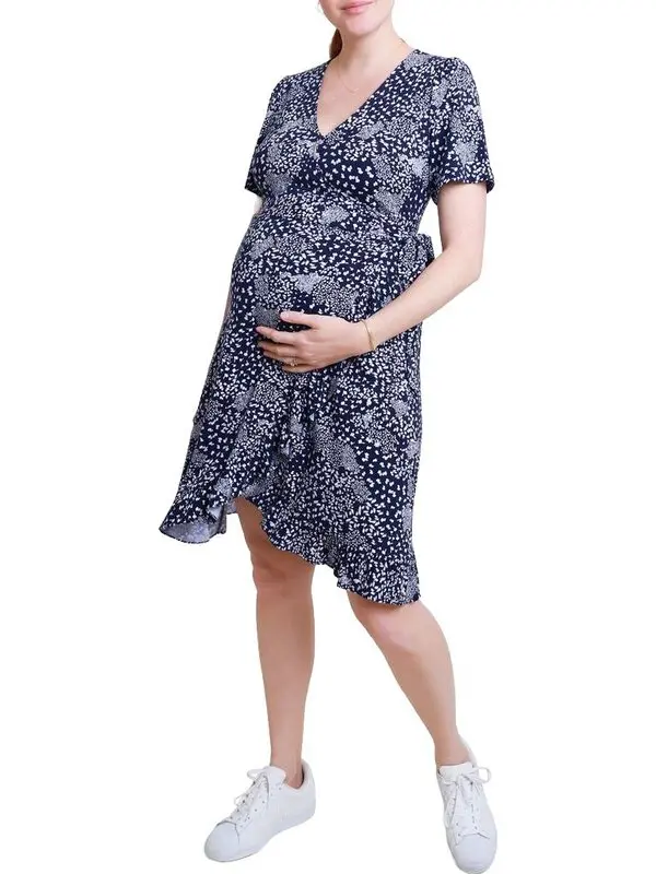 INGRID & ISABEL® Floral Maternity Nursing Wrap Dress - Navy Ditsy