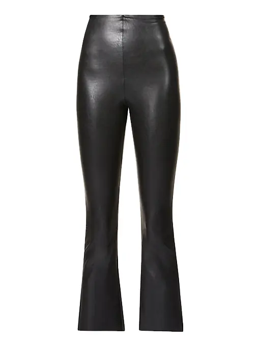 Commando Cropped Flared High-rise Faux-leather Trousers - Black