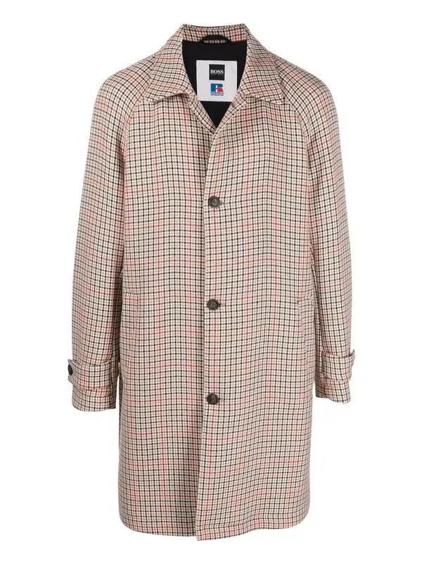 BOSS X Russell Athletic Single-breasted Houndstooth Motif Coat - Neutrals