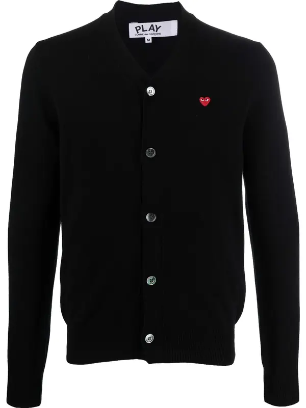 Play Comme Des Garcon Fine-knit Wool Cardigan - Black
