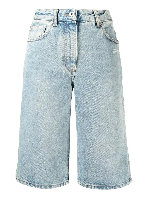 Off-White Logo-print Knee-length Shorts - Blue