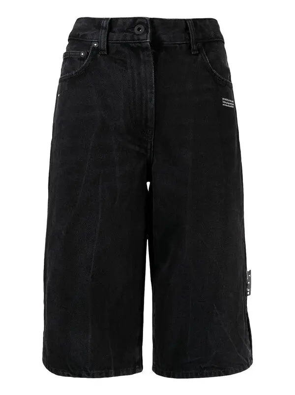 Off-White Logo-print Knee-length Shorts - Black