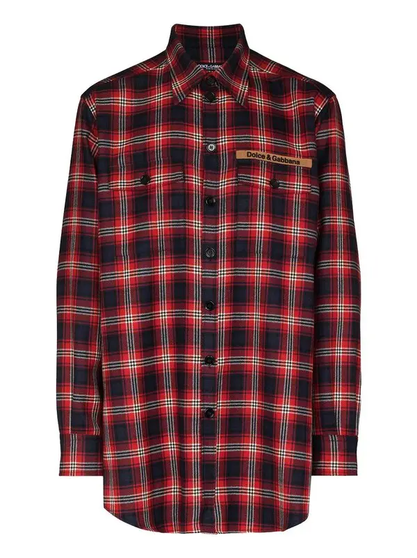 Dolce & Gabbana Logo Patch Plaid Shirt - Red