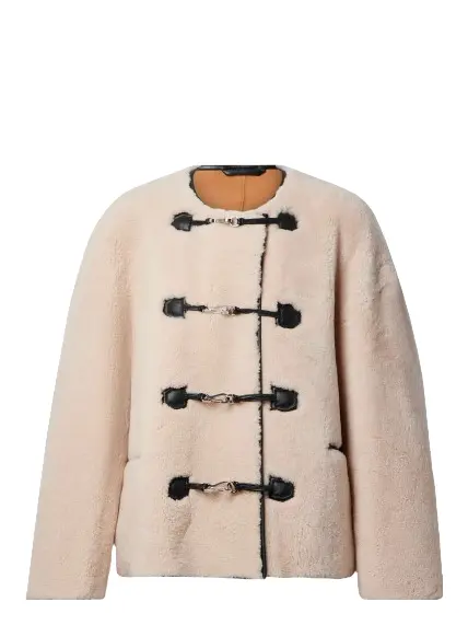 TOTEME Leather-trimmed Shearling Jacket - Cream