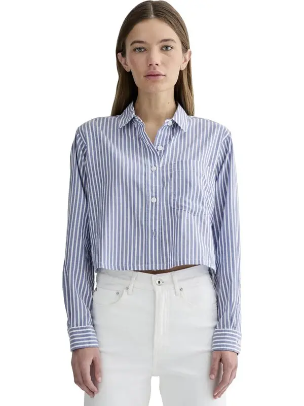 Everlane Silky Cotton Way-short Shirt - Bone/mazarine Blue