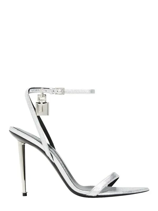 TOM FORD Padlock Metallic Stiletto Sandals - Silver