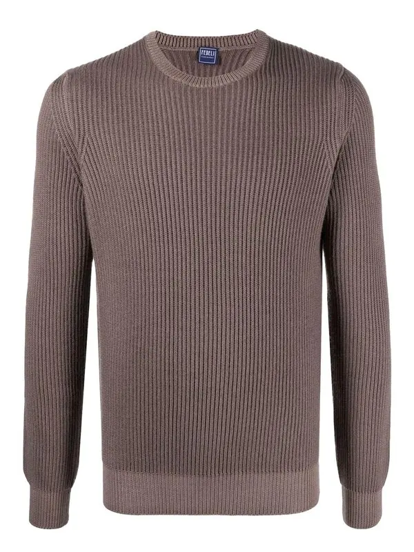 Fedeli Plain Fine-knit Jumper - Brown