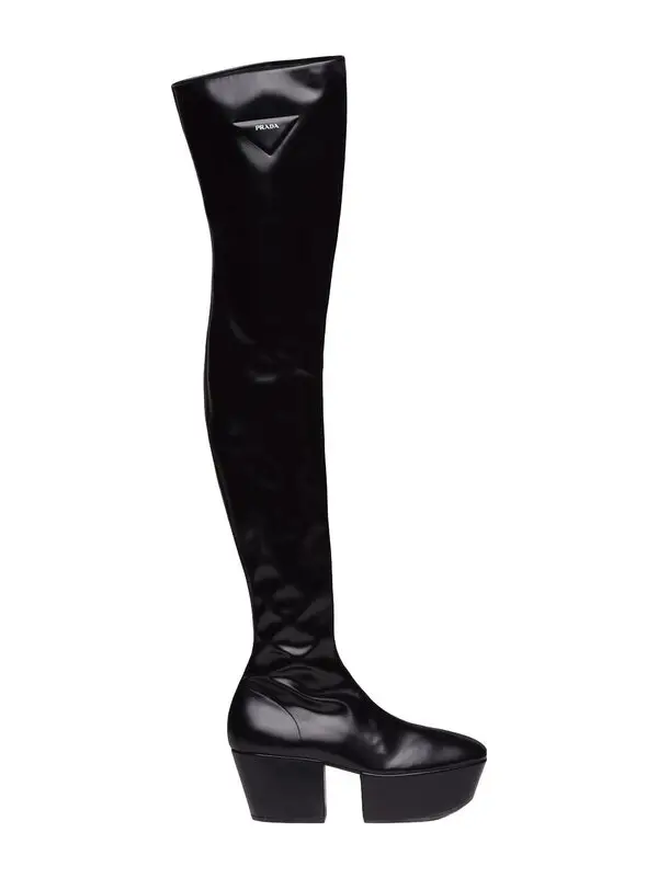 Prada Thigh-high Platform Boots - Black