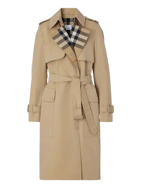 Burberry Check Lapel Trench Coat - Brown