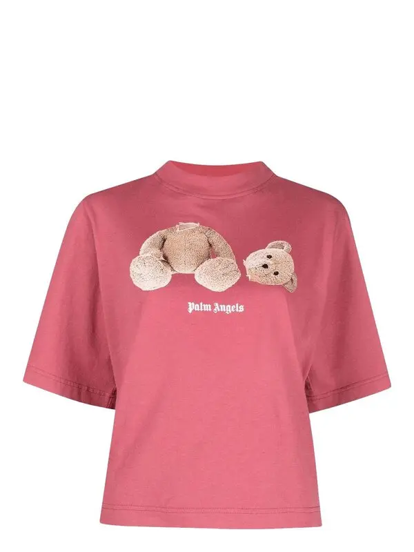 Palm Angels Bear-print Cropped T-shirt - Pink