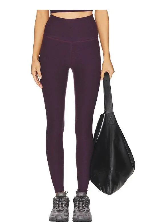 Beyond Yoga Spacedye Caught In The Midi High Waisted Legging In Purple - Eggplant Purple Heather