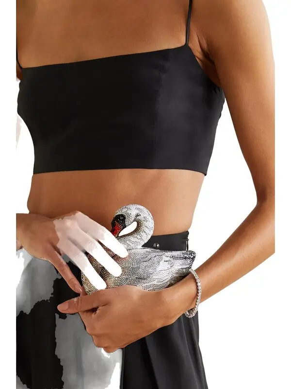 Judith Leiber Swan Odette Crystal-embellished Clutch - Silver