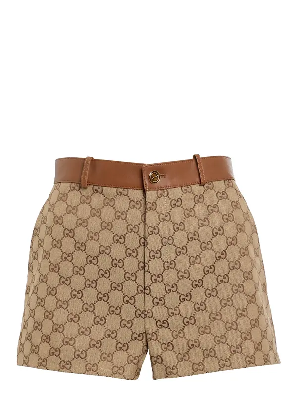 Gucci Gg Supreme Leather-trimmed Shorts - Brown