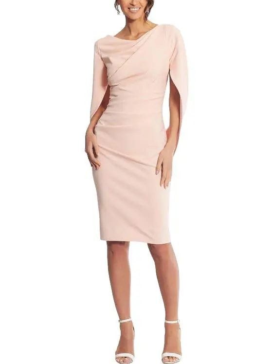 Betsy & Adam Cape Sleeve Crepe Sheath Dress - Blush