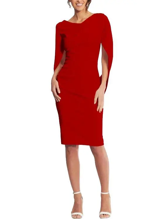 Betsy & Adam Cape Sleeve Crepe Sheath Dress - Red