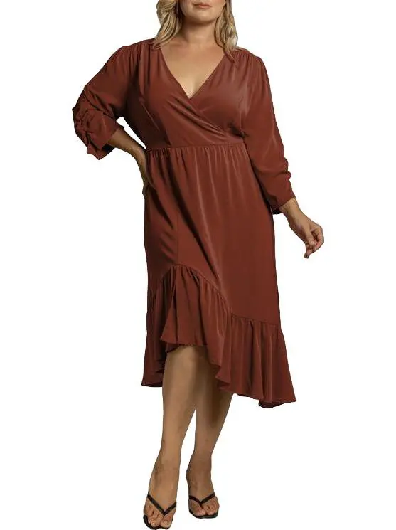 STANDARDS & PRACTICES Kelsie Ruffle Hem Wrap Dress - Brownie