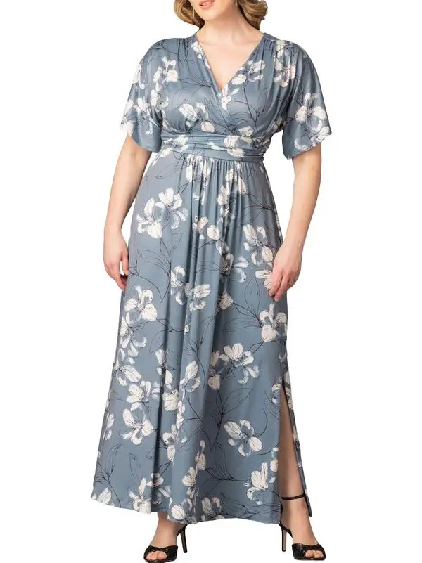 KIYONNA Vienna Maxi Dress - Grey Lily Print