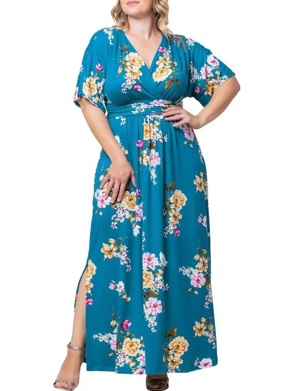 KIYONNA Vienna Maxi Dress - Teal Floral Print