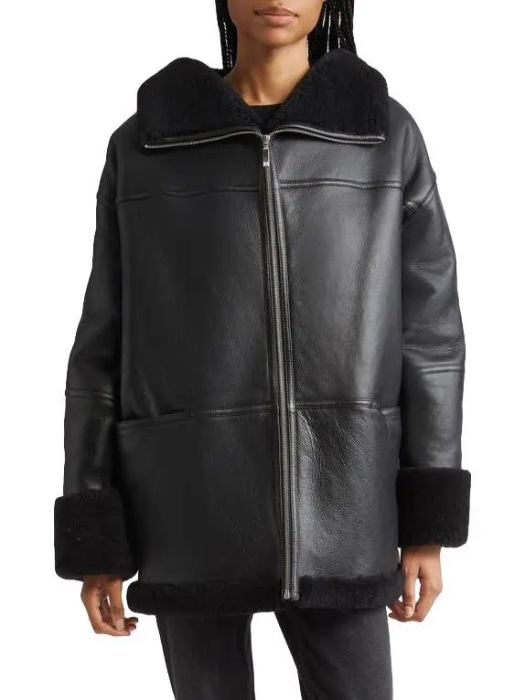 TOTEME Menfi Oversize Shearling Coat - Black